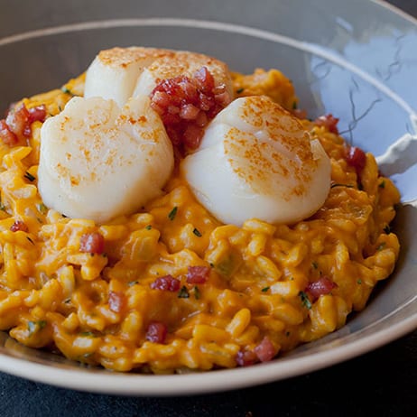 Pumpkin Risotto with Seared Scallops | Spoon Fork Bacon