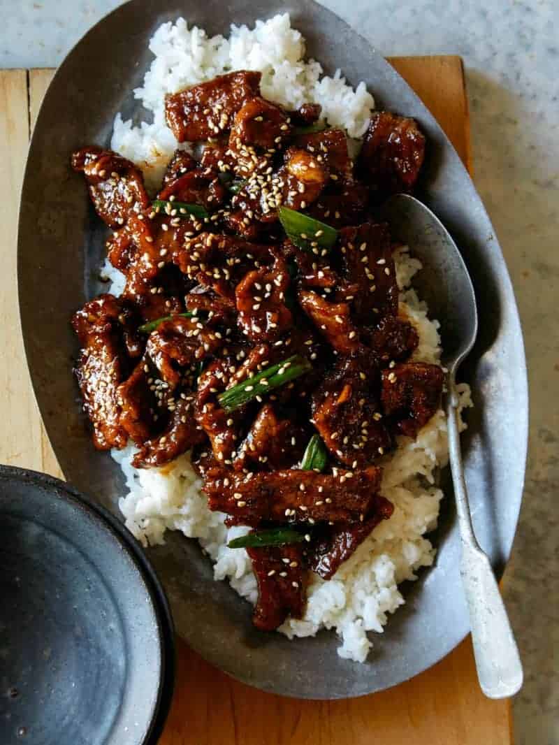 Mongolian Beef Over Steamed Rice - Spoon Fork Bacon Mongolian Beef Over Steamed Rice - Spoon Fork Bacon