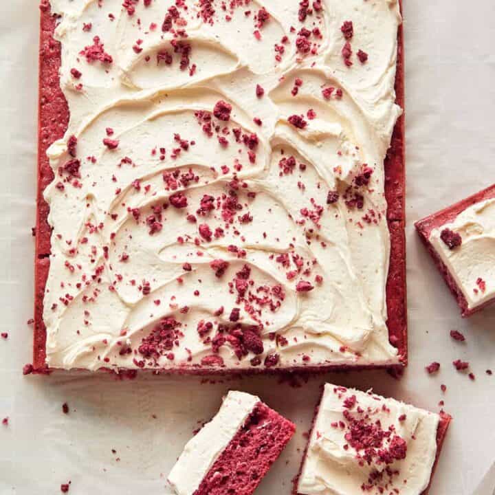Raspberry Sheet Cake with White Chocolate Frosting - Spoon Fork Bacon