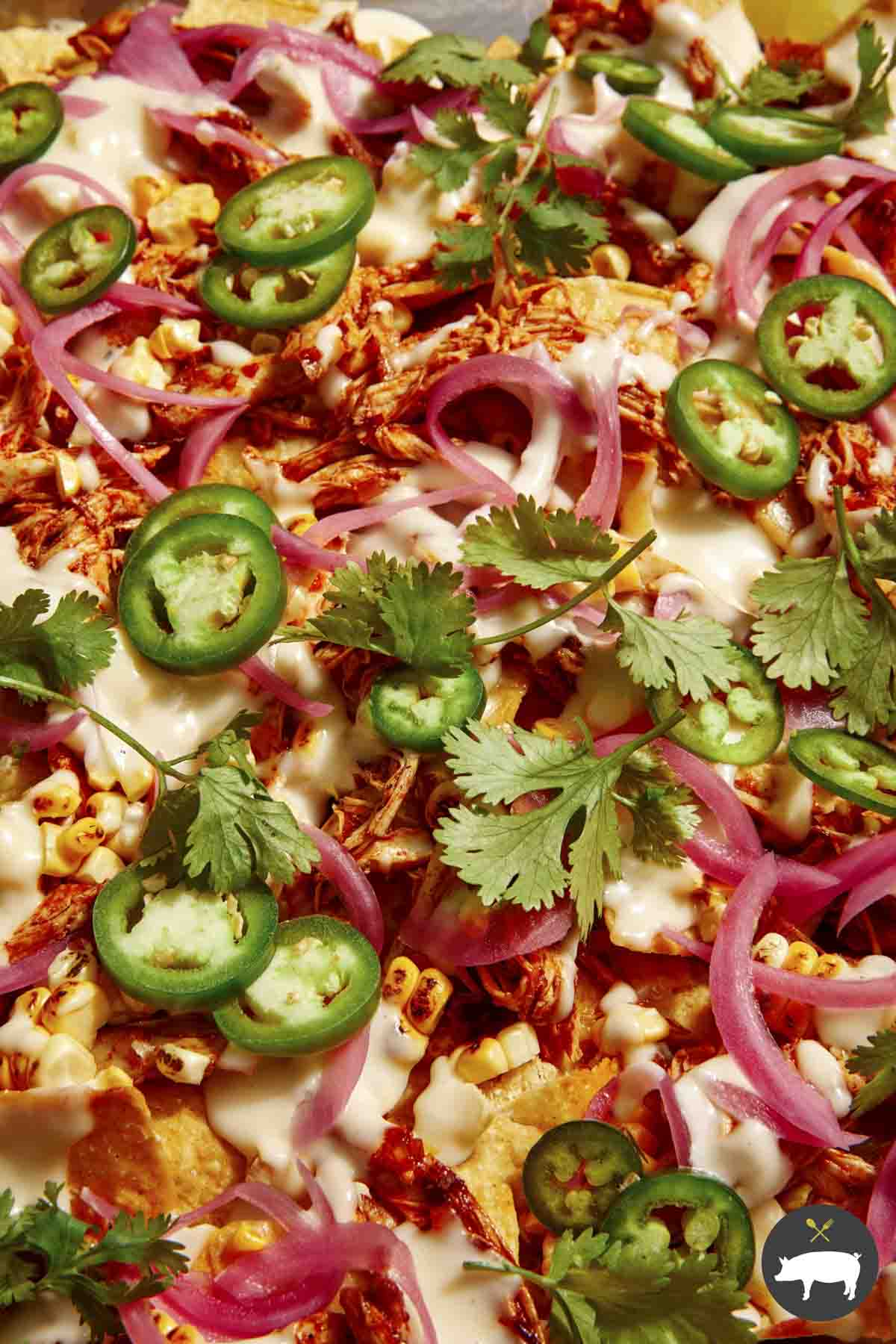 Chipotle Chicken Sheet Pan Nachos - Spoon Fork Bacon