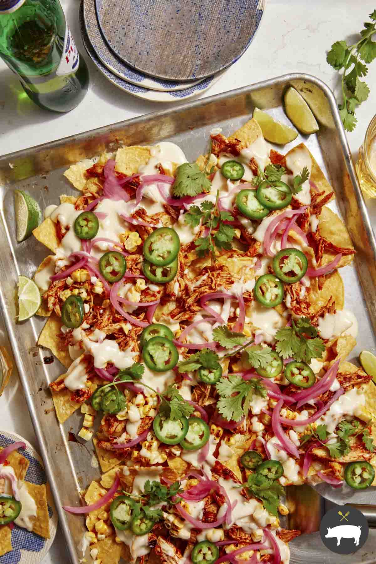 Chipotle Chicken Sheet Pan Nachos - Spoon Fork Bacon